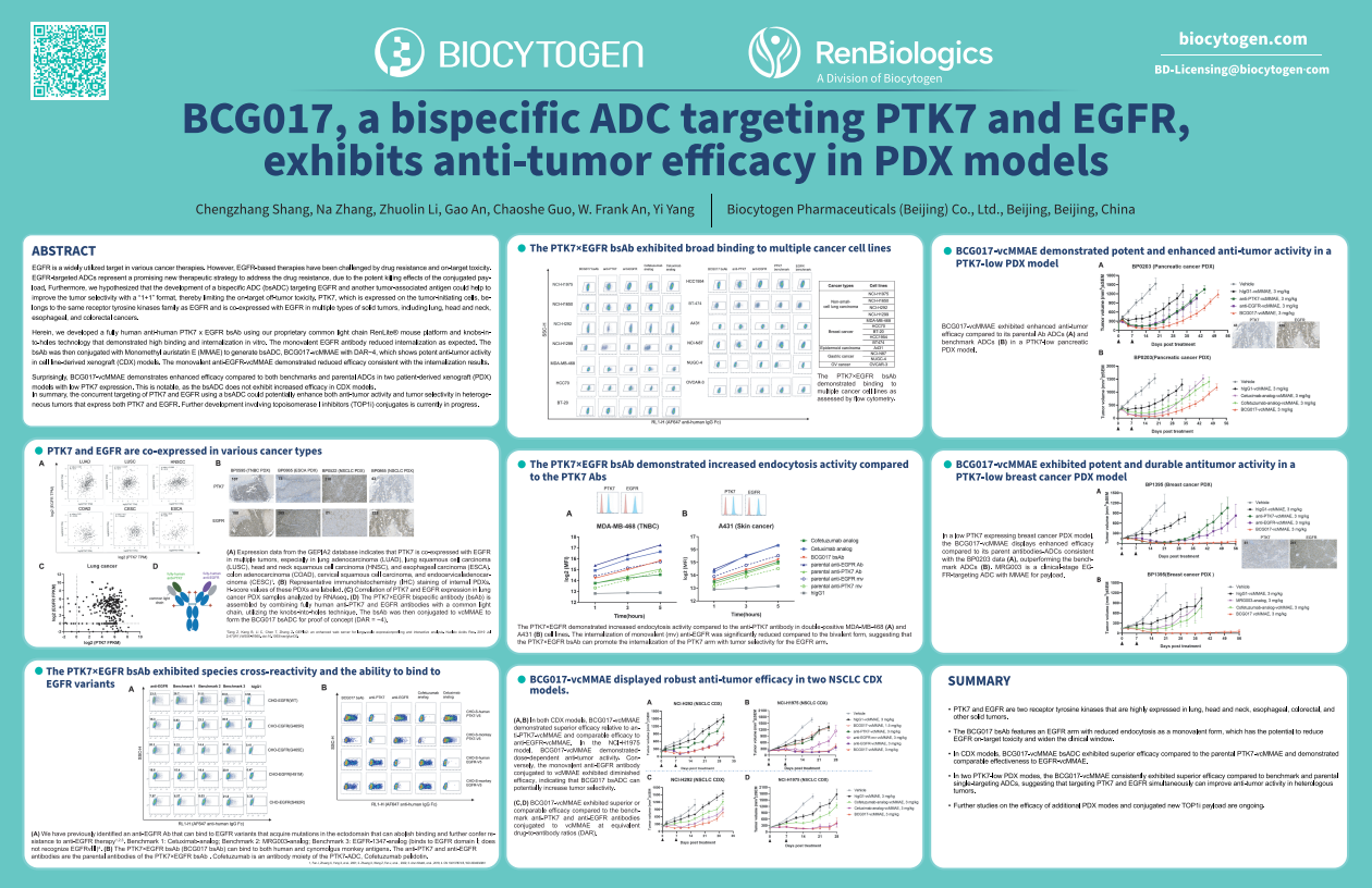 AACR 2024: BCG017, a bispecific ADC targeting PTK7 and EGFR exhibits anti-tumor efficacy in PDX ...